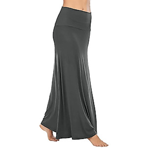 Sweet Hearts Maxi Skirt for Women- Comfy Foldover High Waist Long Flare A-Line Skirt Maxi Dress XS-3X Made in USA (Charcoal, Medium)