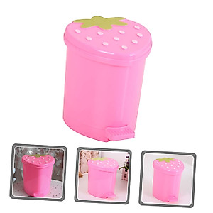 FONDOTIN Cute Strawberry Mini Trash Can Plastic Desktop Garbage Bin for Bedroom Office Car Decor Kawaii Wastebasket for Stylish Room Organization