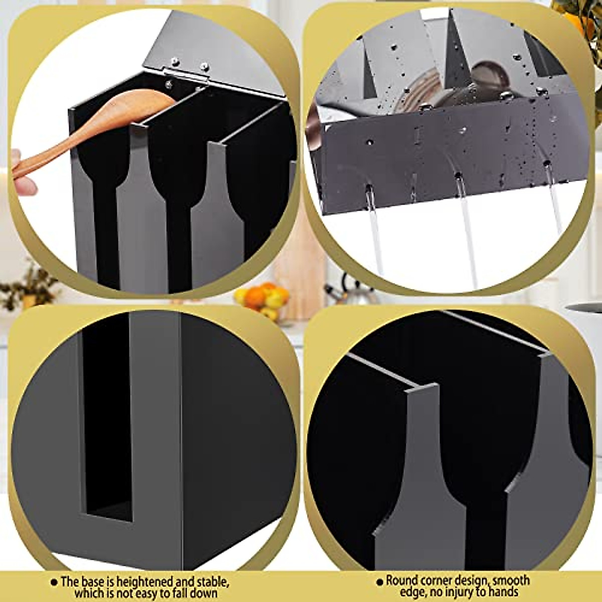 2 Pcs Acrylic Utensil Dispenser Cutlery Organizer with 3 Compartment Black Silverware Holder Plastic Flatware Caddy for Restaurant Party Picnic Office Cafe Countertop Kitchen Wedding Spoon Fork Straw