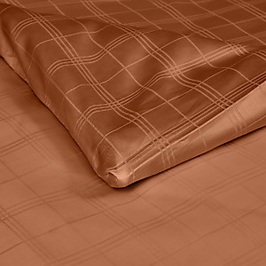 Linenwalas Duvet Cover Full Size – Rayon Derived from Bamboo Soft Full Size Duvet Cover Set, 3 Piece, Checks, Lightweight, Cooling Duvet Cover 80x90 Inches with Zipper Closure (Burnt Orange)