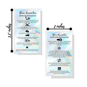Brow Lamination Aftercare Cards | 50 Pack | 2x3.5” inches Business Card Size | Starter Lift Kit At Home DIY Brow Lift and Tint | Snatched Brows Non Reflect Matte Rainbow Holographic Look Design