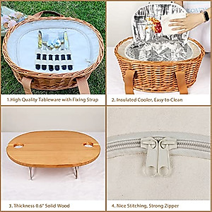 Hap Tim Wicker Picnic Basket Set for 2 with Mini Folding Wine Picnic Table & Large Insulated Cooler Bag & Cutlery Service Kits for 2 Person, Couples Gifts, Wedding Gifts (Y2209-2-CM)