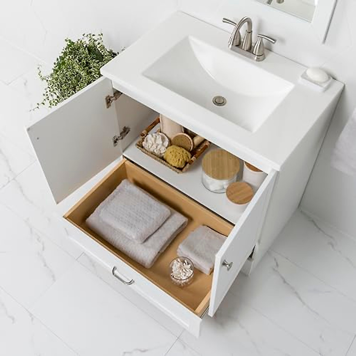 Spring Mill Cabinets Emlyn 30 Inch Bathroom Vanity with White Single Sink Top, 2-Door Cabinet, 1 Drawer, 30.5" W x 18.75" D x 32.89" H, White