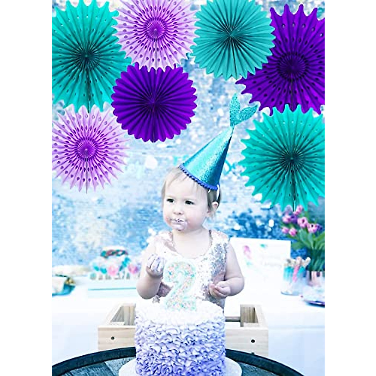 Teal Purple Birthday Decorations Mermaid /Wonderland Frozen Party Decorations/Mermaid Party Decorations /Under The Sea Party Supplies Teal Purple Tissue Paper Fan /Frozen Baby Shower Decorations