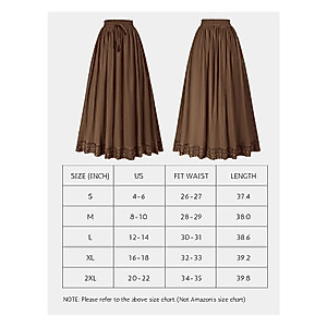 Women’s Elastic Waist Maxi Skirt Vintage Medieval A-Line Long Skirt Brown M