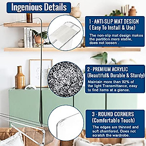 12 Pack Clear Acrylic Shelf Dividers for Closet Shelf Organizer of Bedroom Kitchen Office Bathroom Organizer for Clothes Books Hats and Handbags