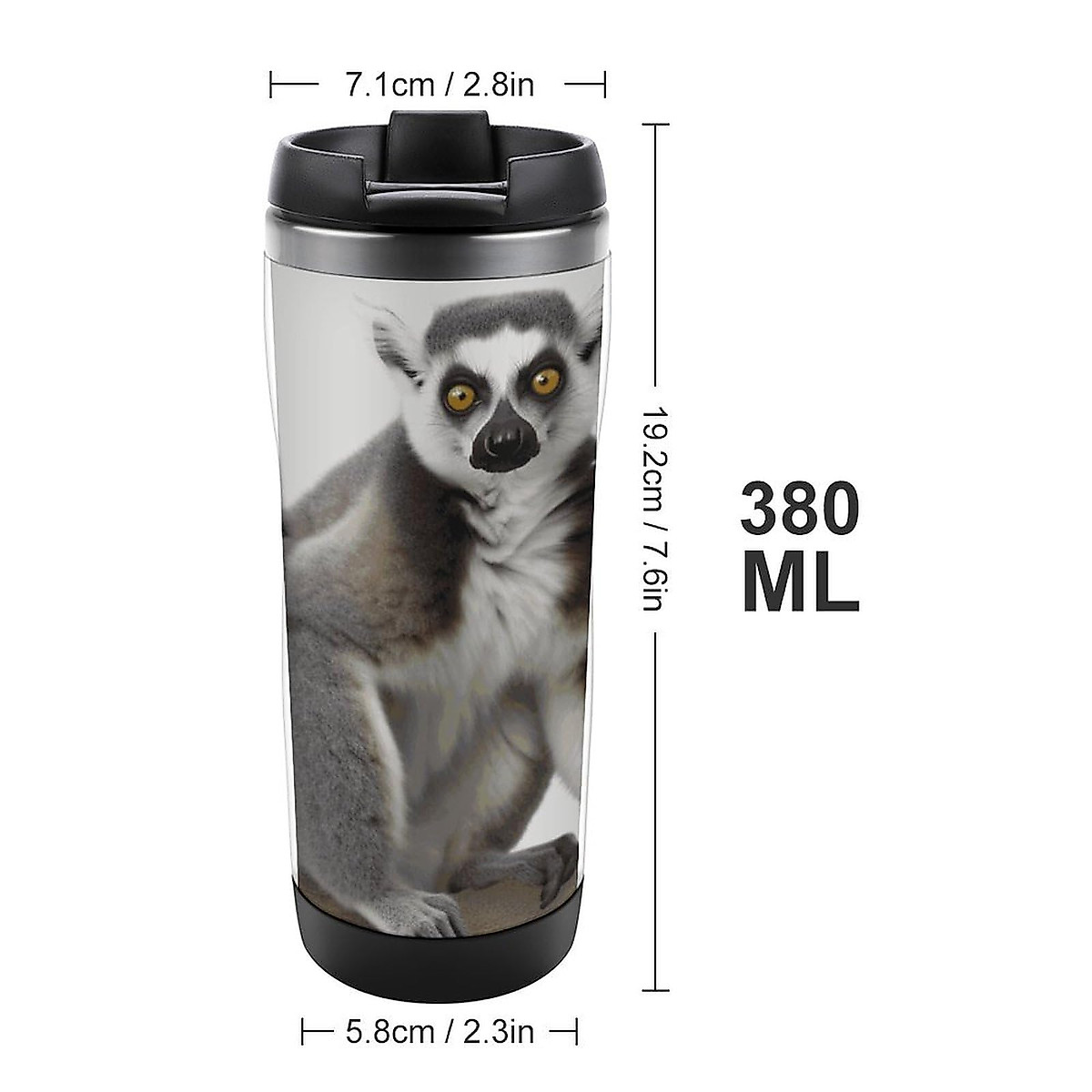 NTVOWPZO Travel Mug Tailed Lemur Coffee Cup Reusable Insulated Tumbler with Lid Travel Coffee Mug Stainless Steel Insulated Coffee Tumbler for Coffee Tea And Drinks