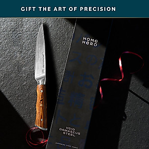 Home Hero Japanese Utility Knife Collection - VG10 Damascus Steel Triple Rivet Ultra Sharp 67 Layers Kitchen Knife with Ergonomic Rosewood Handle - Unique Gift for Men & Women (5 Inch Utility Knife)