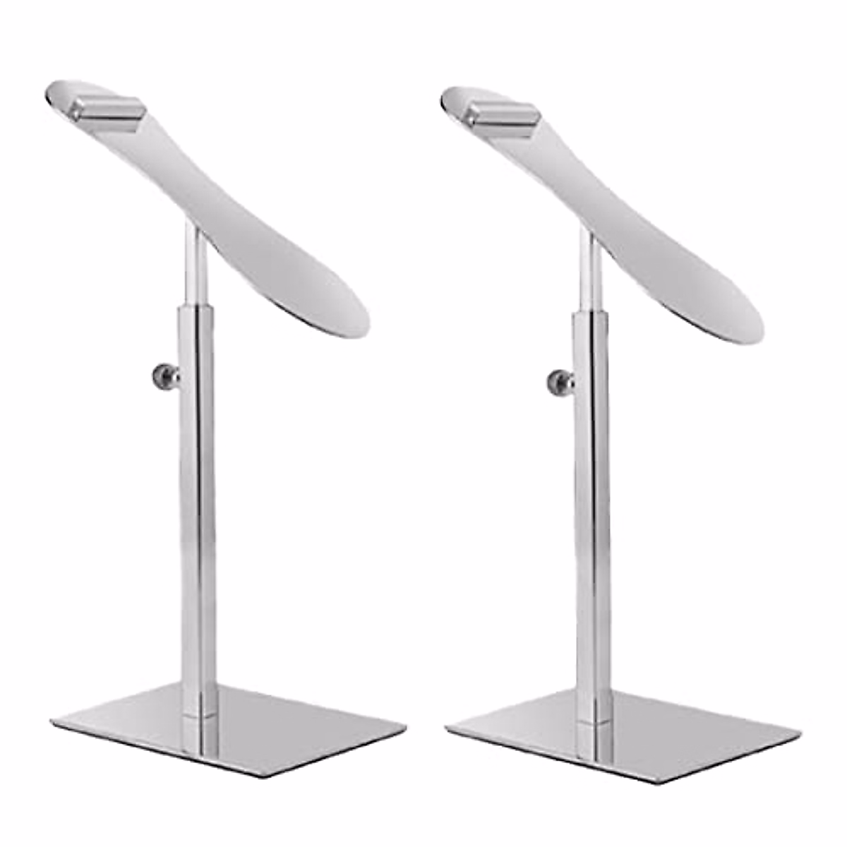 DZLOHAS Shoe Display Stand Silver, Risers Stand Countertop Adjustable Shoe Rack Retail Supplies Stainless Steel Shoe Display, 2 Sets of Shoe Rack