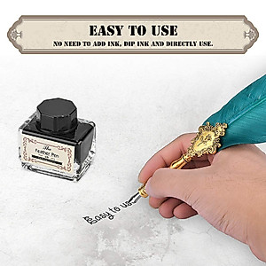 Pen, Quill Pen and Ink Set, Antique Calligraphy Pen Handmade Writing Dip Pen w/ 5 Replacement Nibs, Pen Base Holder, Empty Ink Bottle, Birthday Christmas Adults Kids