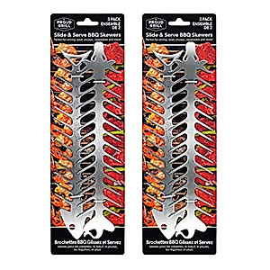 Proud Grill Slide & Serve BBQ Skewers - Set of 4 Stainless Steel Reusable Barbecue Skewers | Ideal for Grilling Shish Kabobs | Use for Beef, Pork, Chicken, Vegetable and Shrimp Kabobs.