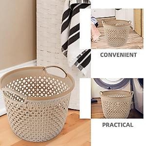HOLIDYOYO Flexible Laundry Basket, Plastic Hamper for Clothes, Laundry Basket with Handle, Hollow Dirty Clothes Hamper, Portable Round Bin, Versatile Shopping Bag