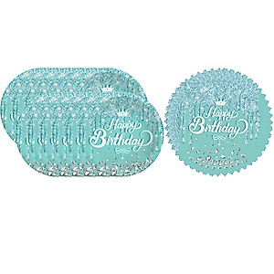 Teal and Silver Birthday Party Supplies, 20 Plates and 20 Napkins, Teal and Silver Theme Birthday Party Decorations for Kid Girls Women Silver Glitter Party Supplies