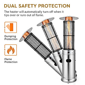 COSTWAY Outdoor Propane Patio Heater, 40,000 BTU Propane Heater with Dancing Flame, Portable Wheels, Stainless Steel Pyramid Floor-Standing Outdoor Heater for Balcony Backyard Garden, Silver