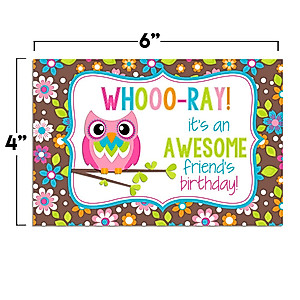 Whoo-Ray Owl Themed Birthday Pun Themed Single (1) All Occasion Blank Birthday Card To Send To Friends & Family, 4"x 6" (when folded) Fill In Greeting Note Card by AmandaCreation