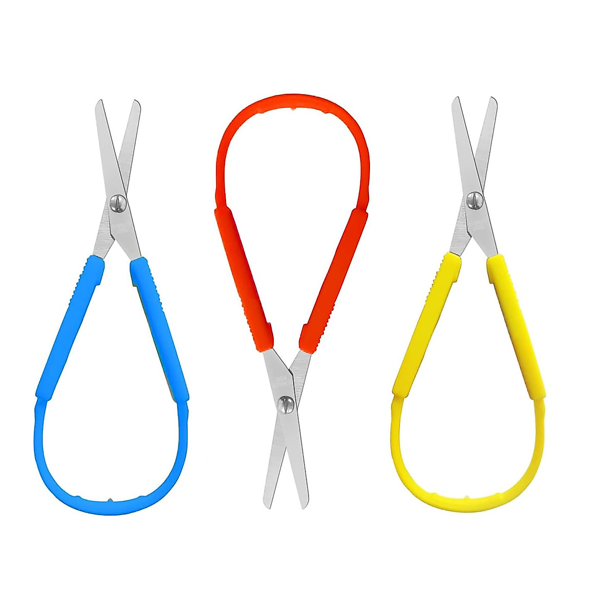 Mini Squeeze Scissors, Lefty Support Loop Scissors for Toddlers，5 Inch Adaptive Design Preschool Training Scissors (3, Red+Blue+Yellow)