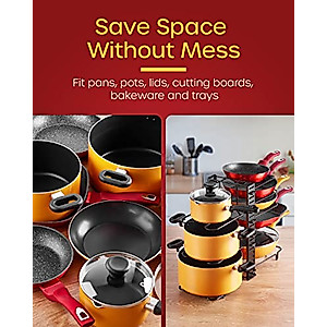 MUDEELA Pots and Pans Organizer for Cabinet Pan Organizer Rack for Cabinet with 3 DIY Methods, Adjustable Pot Organizer Rack with 8 Tiers, Pan Pot Rack for Kitchen Organization and Storage