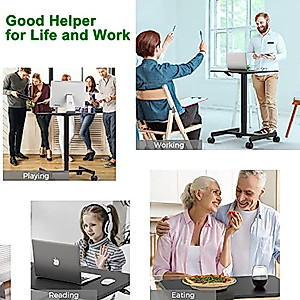 SMUGDESK.COM Mobile Laptop Desk Sit-Stand Desk Adjustable Height Laptop Desk Cart Ergonomic Table Small Standing Desk with Pneumatic Height Adjustments (Obsidian)