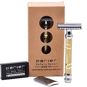 Parker THE CONVERTIBLE 69CR Duel Head Double Edge Safety Razor with Both Open and Closed Comb Heads Included to Customize your Shave, Includes 5 Parker Blades too