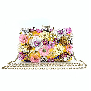 JIAJIA 3866 Women's Purses Handbags Envelope Clutch Bags Rhinestone 3D Sequins Wedding Evening Bag,Yellow