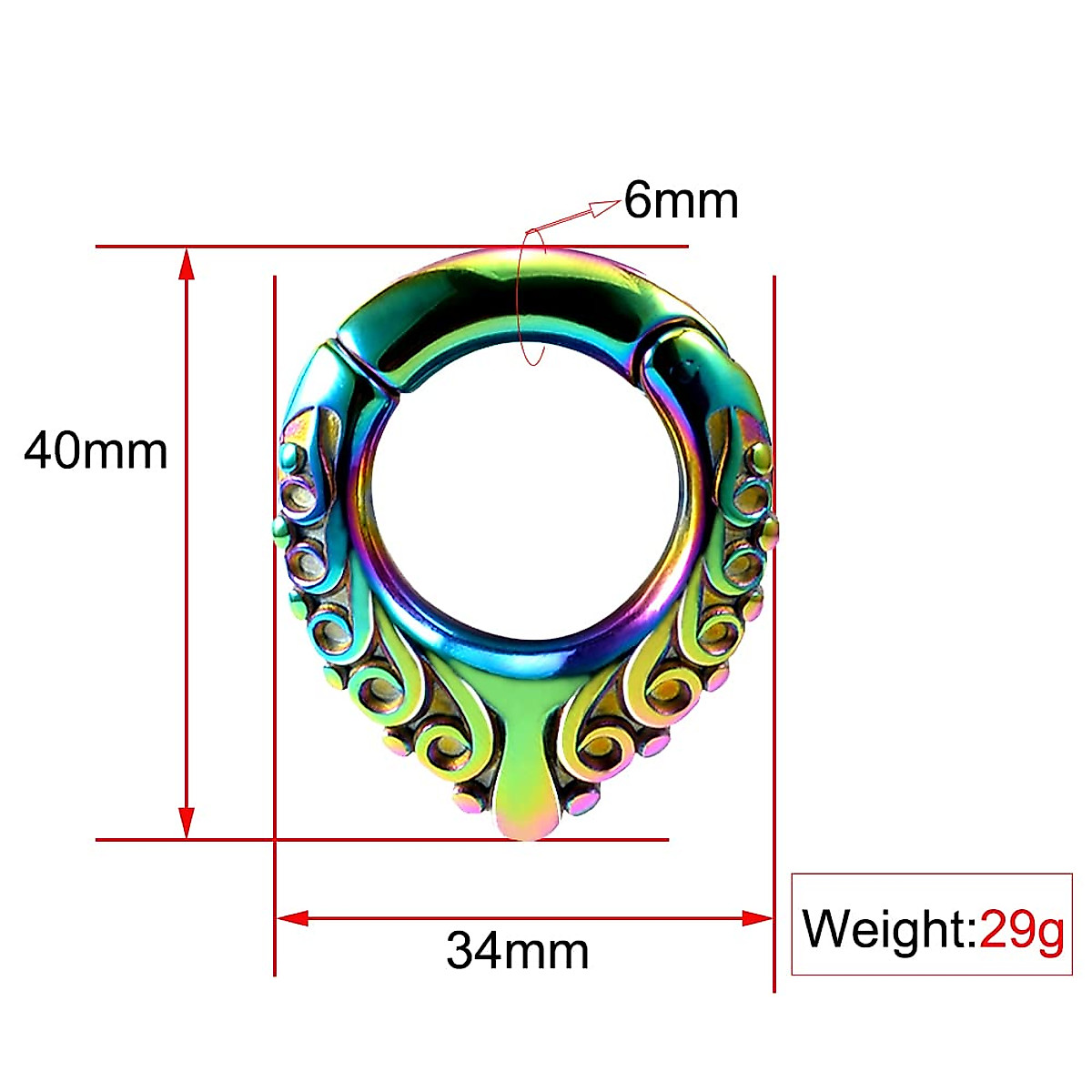 ERKUOO 2 PC Ear Hangers Gauges Stainless Steel Ear Weights Expander Dangle Ear Tunnels Plugs Stretcher Body Piercing Jewelry 2g(6mm)