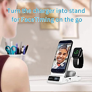 10000mAh Battery Pack for Magsafe Charger Stand, 3 in 1 Magnetic Wireless Fast Charging Station for Apple iPhone 14/13/12 Pro Max Plus Mini, Iwatch, AirPods, PD 18W USB-C Foldable Power Stand