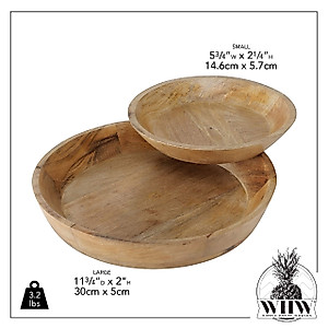 WHW Whole House Worlds Stockbridge Rimmed Bowls, Set of 2, Hand Crafted, Sustainable Mango Wood, Food Safe, 15.75 D and 11.75 D Inches