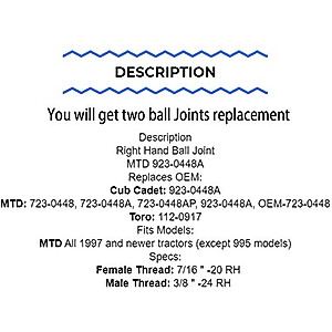 Thaekuns 923-0448 923-0448A 723-0448 723-0448A Tractor Ball Joints fits for MTD Cub Troy Bilt Huskee,Toro
