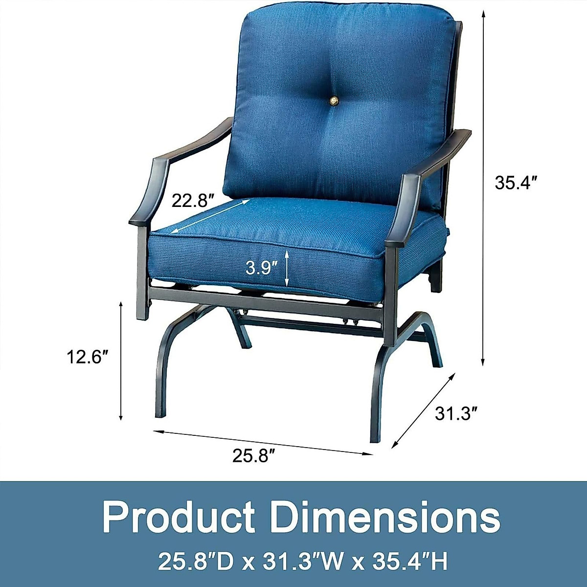 Top Space Rocking Patio Chairs Outdoor Metal Furniture Motion Spring Chair Black Dining Bistro Set with Padded Cushion for Garden Balcony Porch