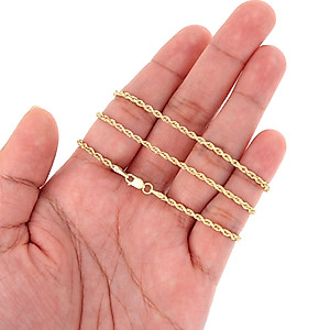 Nuragold 10k Yellow Gold 2mm Rope Chain Pendant Necklace, Womens Mens Jewelry 16" 18" 20" 22" 24"