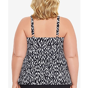 SWIM SOLUTIONS Women's Black Printed Tummy Control Tiered Fauxkini Deep V Neck Adjustable One Piece Swimsuit 24W