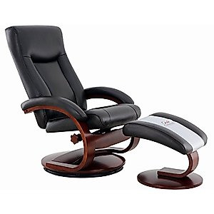 Mac Motion Collection Hamar Black Top Grain Leather Oslo Recliner and Ottoman, Merlot
