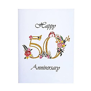 iGifts And Cards Happy 50th Milestone Anniversary 3D Pop Up Greeting Card - Marriage, Soulmates, Celebration, Being Together, Golden, Congratulations, Romantic, Lovebirds, Love and Happiness