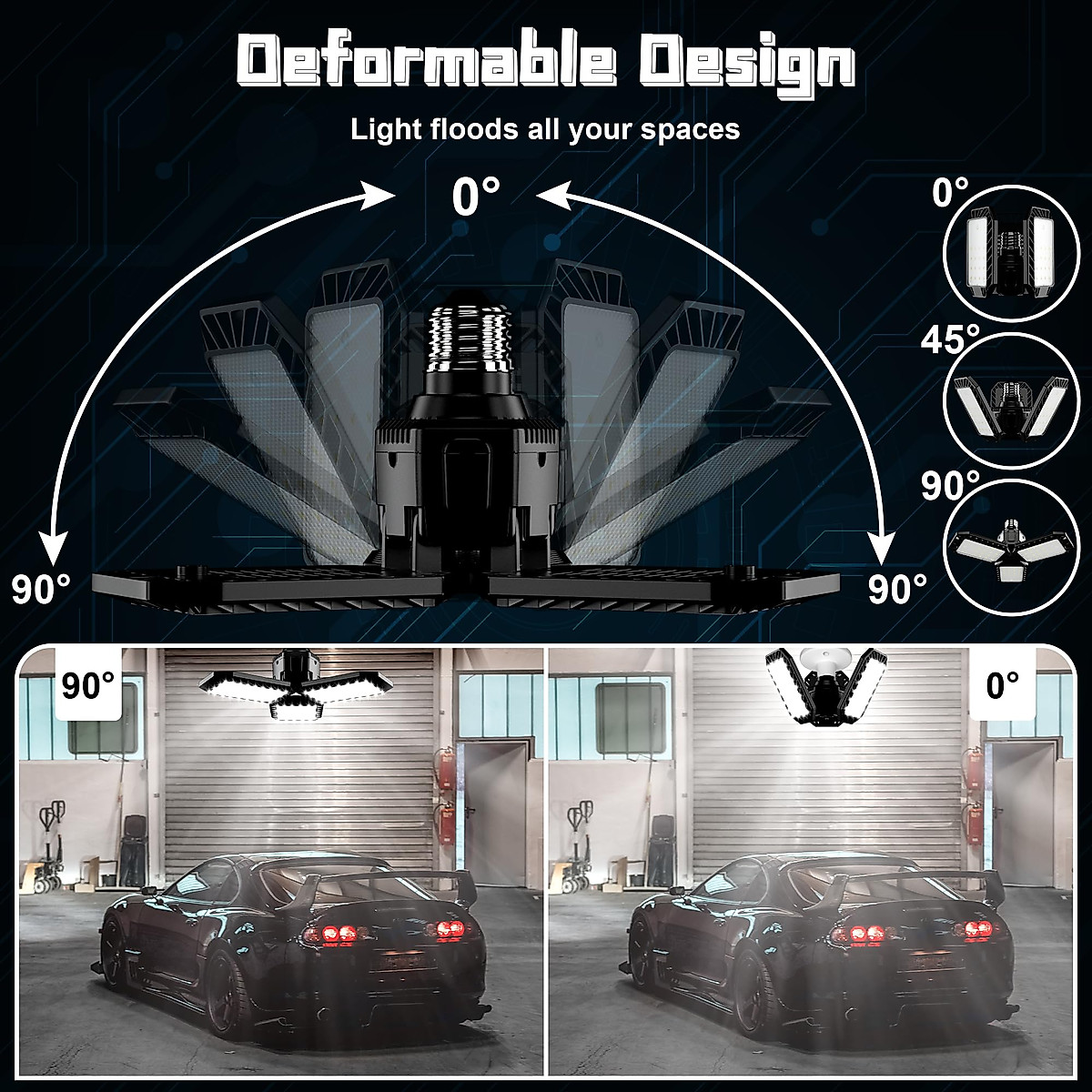 Inscrok LED Garage Lights 60W-4 Packs LED Garage Lighting 6000LM E26/27 - Deformable LED Shop Light - Garage Ceiling Light, LED Light Bulbs, LED Work Lights, High Bay Light for Basement, Workshop