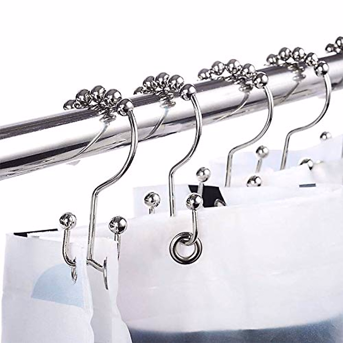 CenYouful Shower Curtain Rings, Rust-Resistant Metal Double Roller Glide Hooks, Set of 12 Chrome Rings