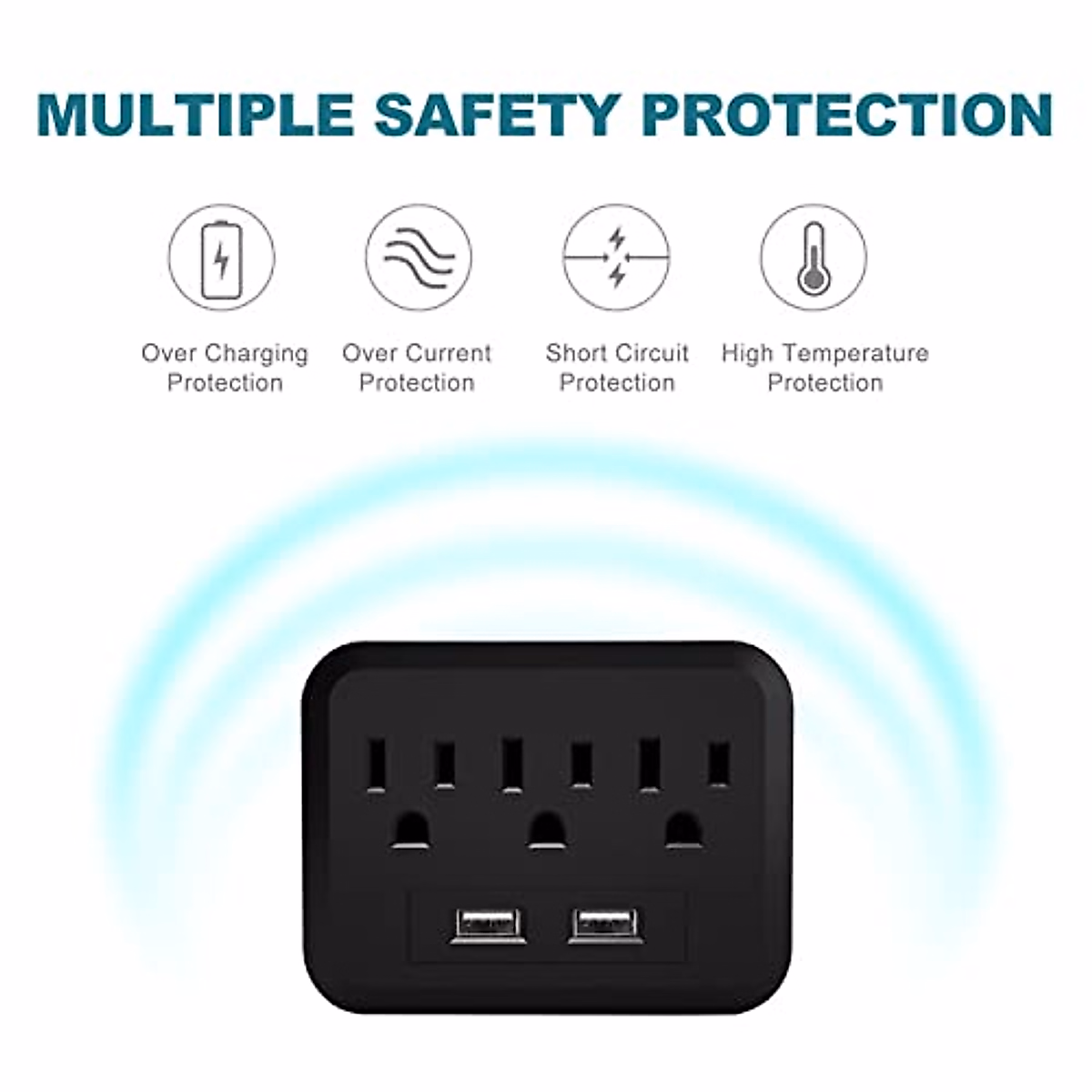 3 Outlet Surge Protector, 2 USB Outlets receptacles, Small Wall Surge Protector with Multiple Outlet Splitter, Home, Kitchen Essentials, White ＆ Black, 2 Pack.