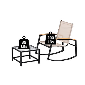 SPOFLYINN 3pcs Small Patio Glass Side Table Set Outdoor Conversation Chairs for Backyard, Balcony and Apartment Black As Shown One Size