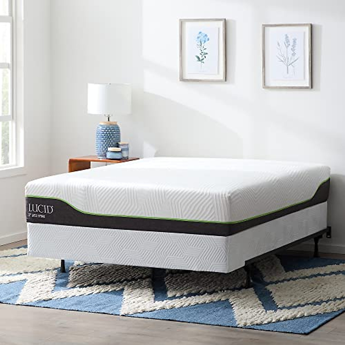 LUCID 8 Inch Gel Memory Foam Plush Mattress with Box Spring - Queen