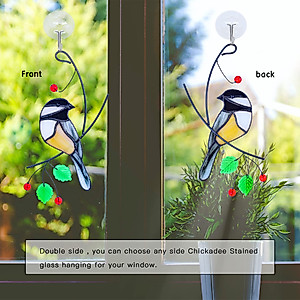 Lolitarcrafts Chickadee Stained Glass Suncatcher Bird Stained Glass Window Hangings for Window Decoration