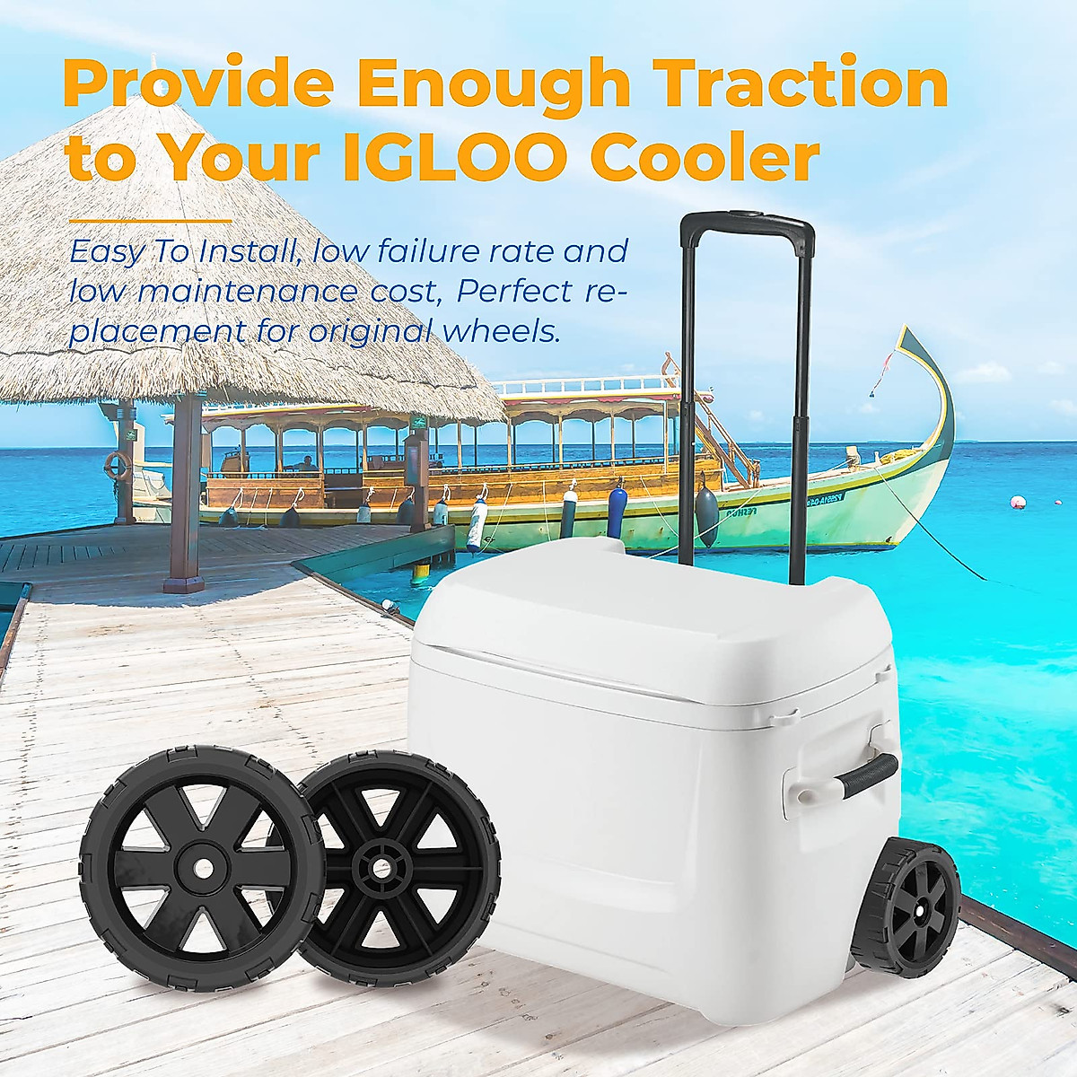 ZAITOE 4-inch Black Cooler Replacement Wheels kit for Igloo Coolers 5 Gal Beverage Rollers, for Igloo Ice Cube 60 & 70 qt Rollers, Igloo Coolers Silent Wheel Replacement Wheels Parts- 2 Pack