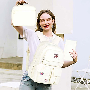 3PCS Laptop Backpack for Girls, Women College School Bookbag, 15.6" Cute Aesthetic Computer Water Resistant Anti Theft School Bags for Teens Girls Students - Grey