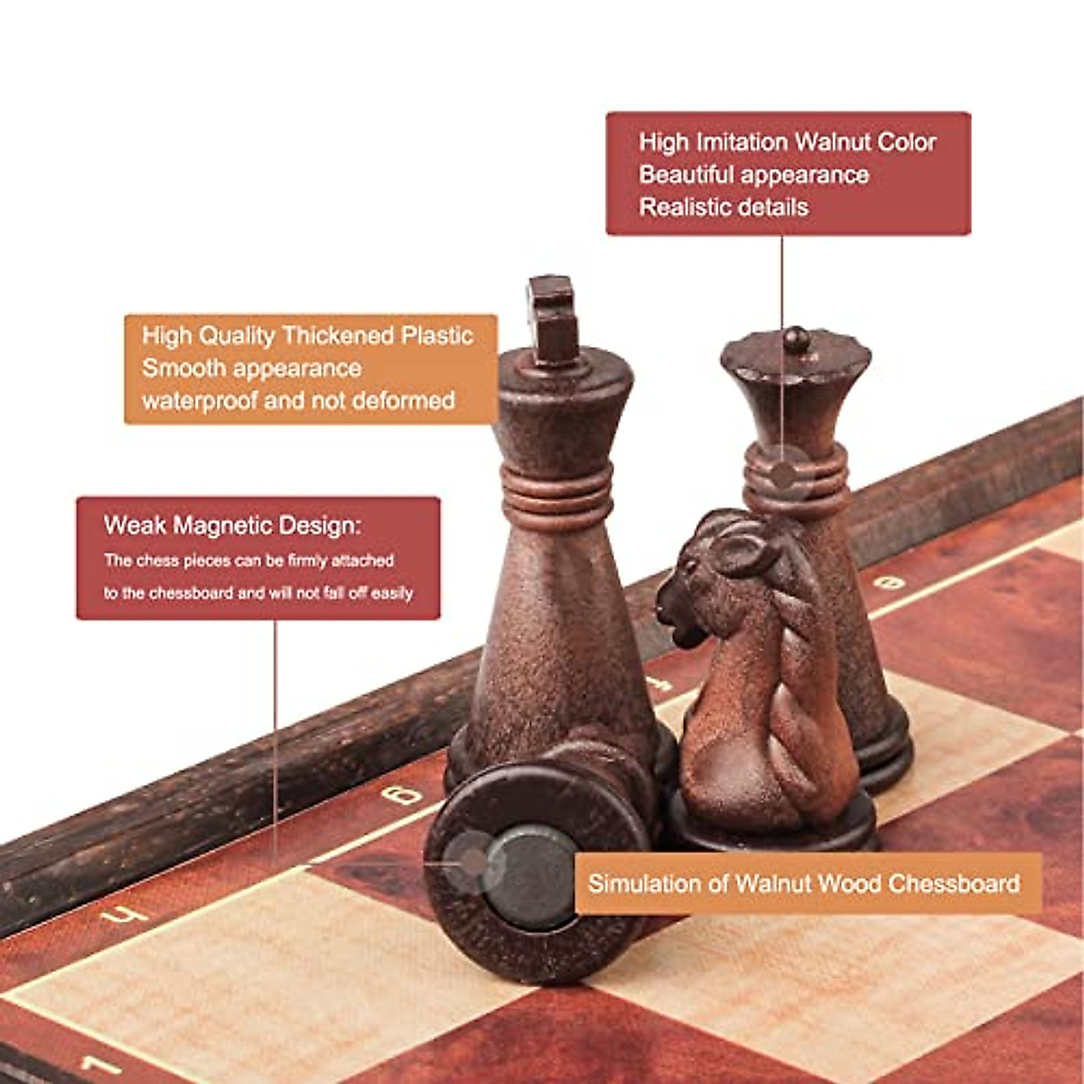 SIMPLEWIN Magnetic Chess Set, Walnut Color Folding Board Game Set with Well-Crafted Pieces, Suitable for Kids Adults, Suitable for Gifts (M(9.84x9.84in))
