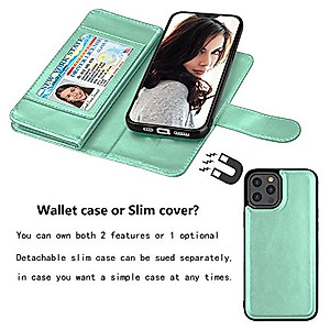 Njjex Compatible with iPhone 12 Mini Case/iPhone 12 Mini Wallet Case 5.4" (2020), [9 Card Slots] PU Leather ID Credit Holder Folio Flip [Detachable] Kickstand Magnetic Phone Cover & Lanyard -Turquoise