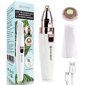 Rechargeable Eyebrow Trimmer & Facial Hair Remover for Women, 2 in 1 Eyebrow Razor and Painless Lips Body Facial Hair Removal with Built-in LED Light