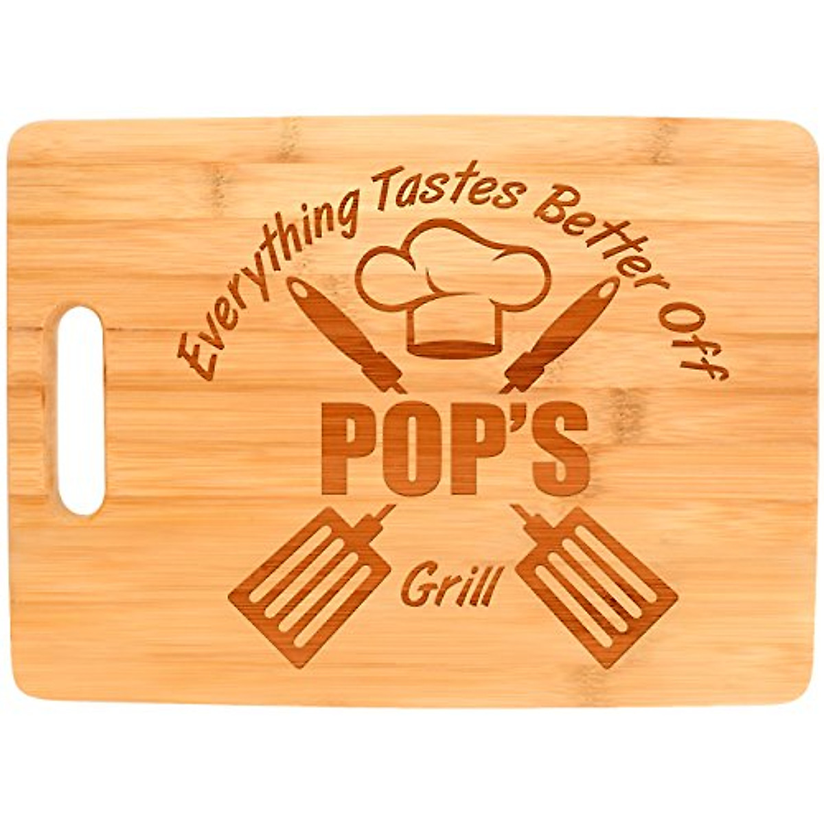 Laser Engraved Cutting Board Everything Tastes Better Off Pop's Grill Gifts for Pops Grilling Gifts for Chefs Pop Birthday Gifts Big Rectangle Bamboo Cutting Board