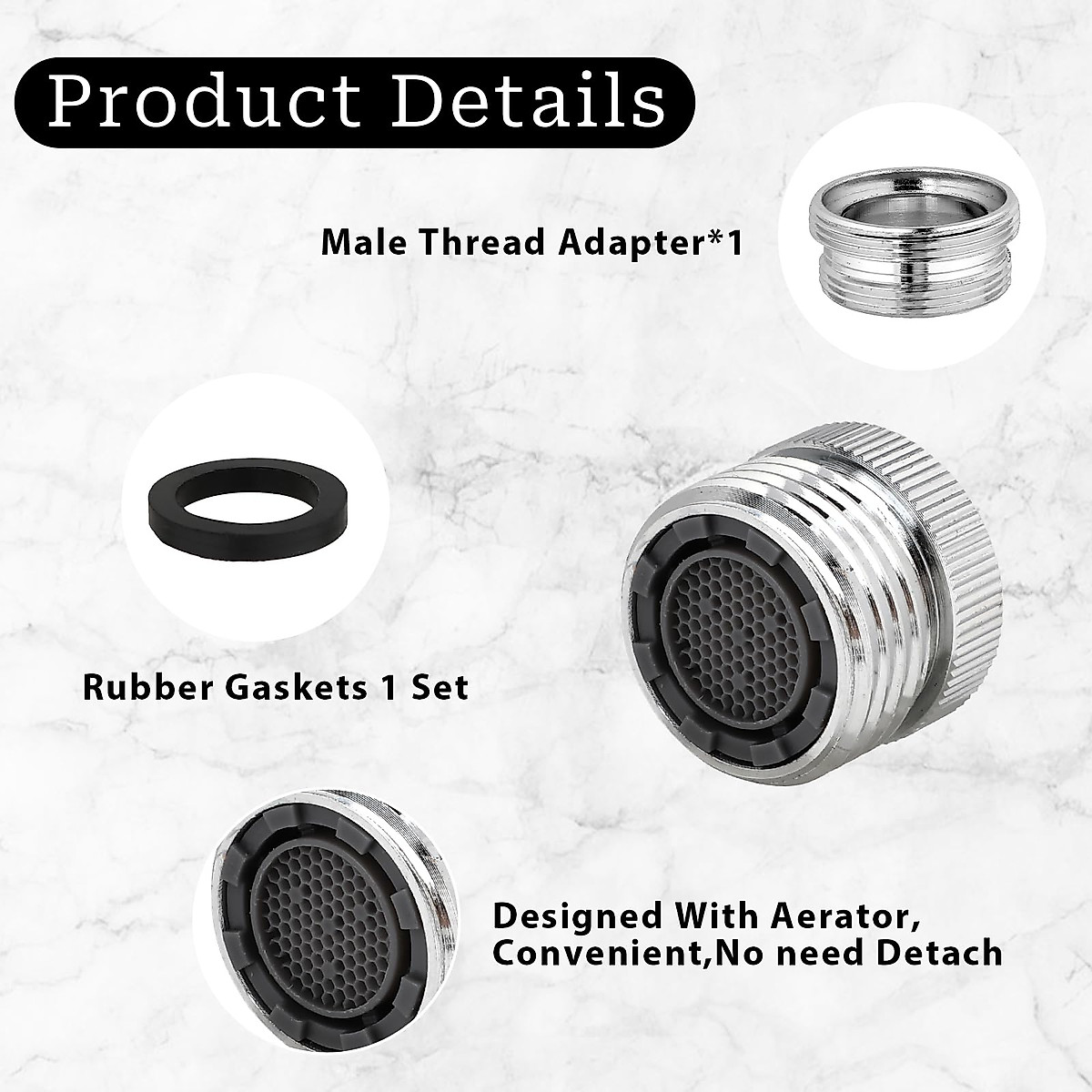 Faucet Adapter With Aerator,Faucet To Hose Adapter,Faucet Adapter For Garden Hose Connection Via Diverter 3/4" Ght Thread Chrome