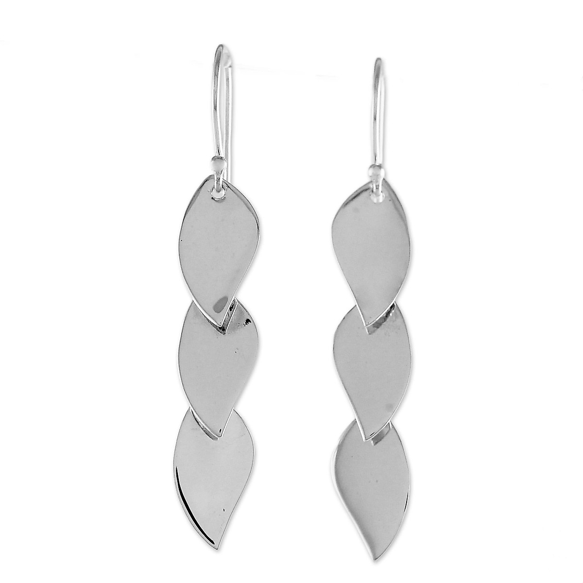 NOVICA Artisan Sterling Silver Dangle Earrings Leaf Shaped from Thailand No Stone [1.9 in L x 0.3 in W] ' Romantic Leaves'