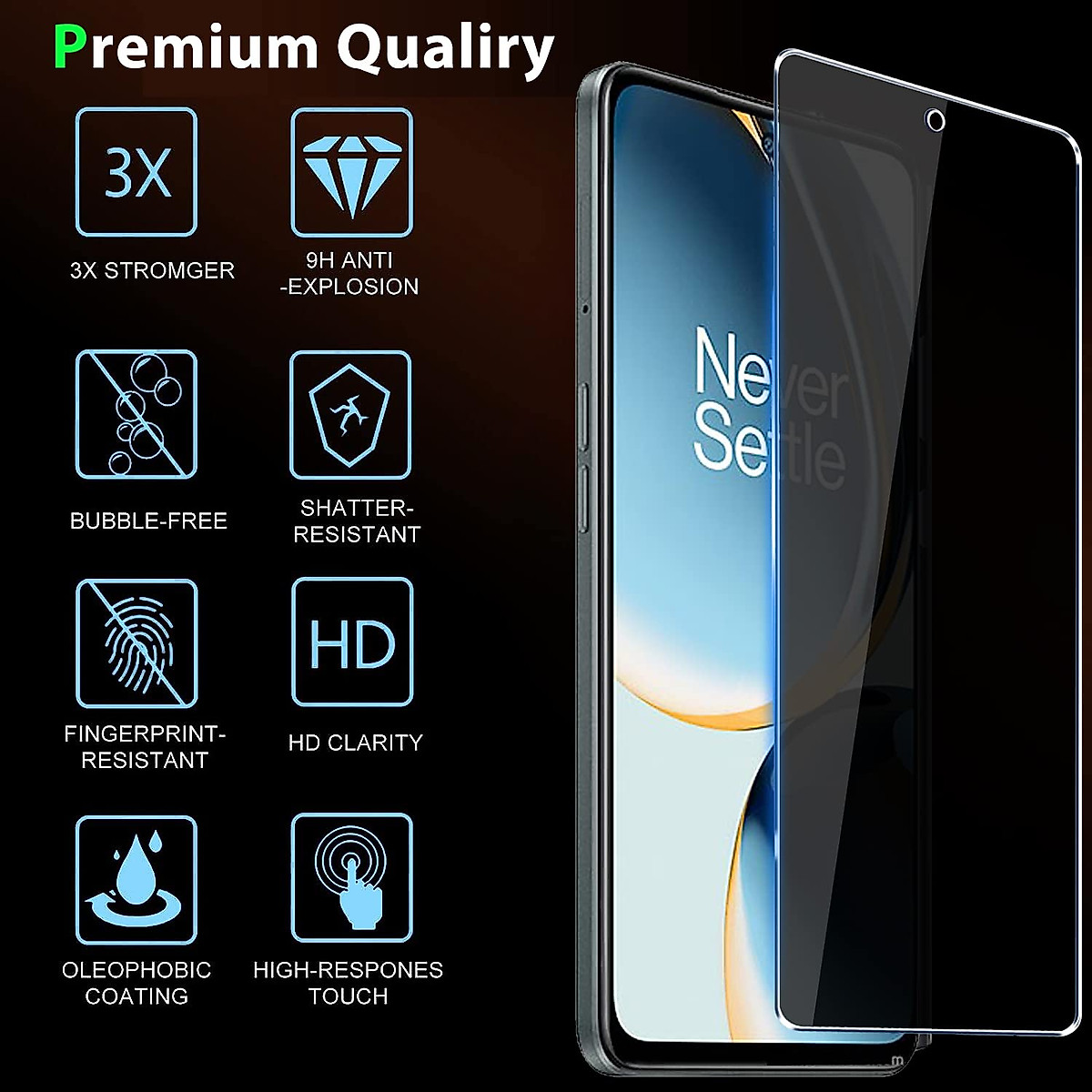 Zeking [3-Pack OnePlus Nord N30 Privacy Tempered Glass Screen Protector, Anti-Glare 9H Hardness [3D Touch][Case Friendly] [Anti Scratch][Anti-Fingerprint] Bubble Free