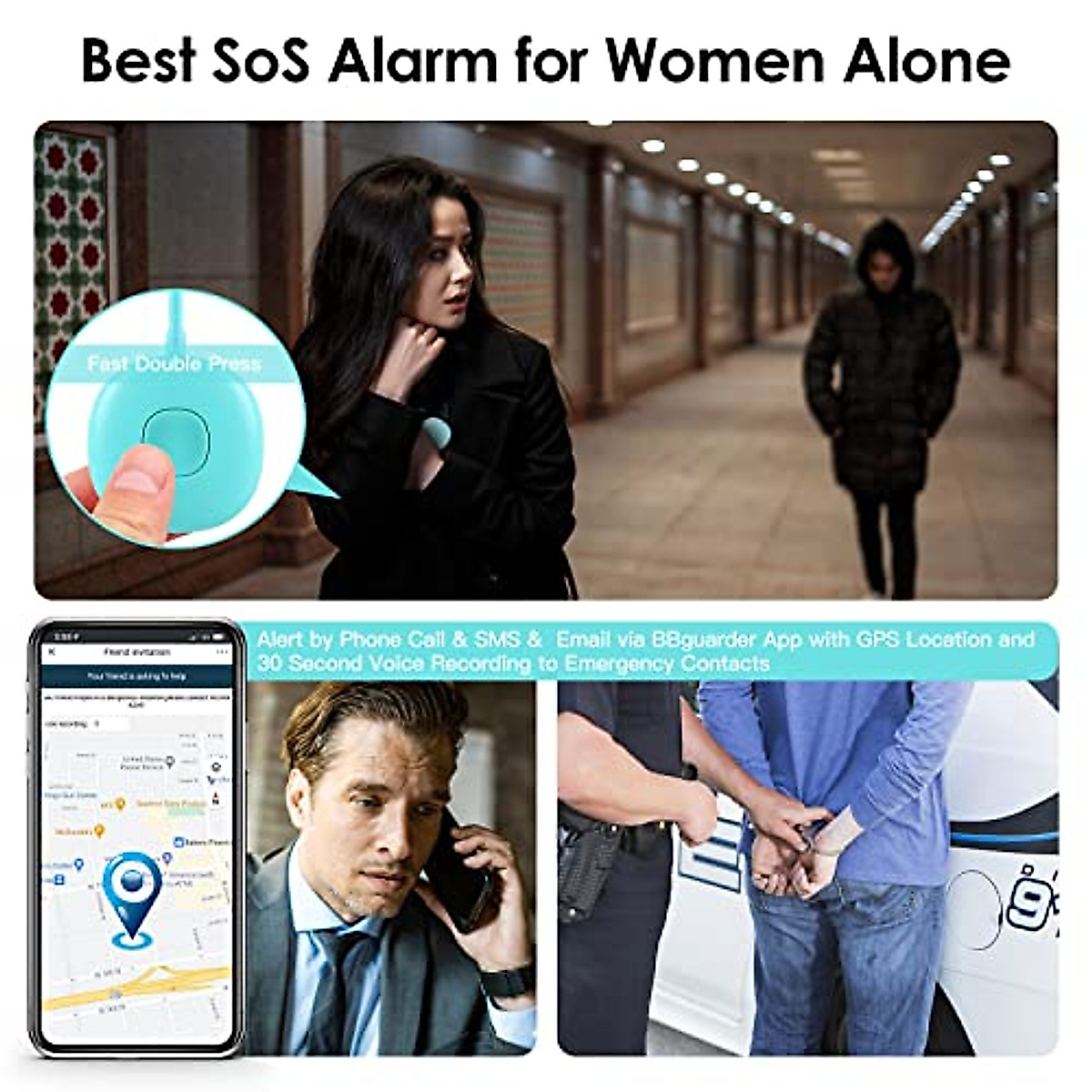 Self Defense Personal Alarm Keychain for Women with GPS Position BBguarder App SOS Alert by Sound/Call/Email/SMS Security Safe Protection Devices 120 Db Gifts for Girlfriend Wife Birthday Holiday Aqua