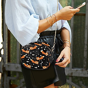 ALAZA PU Leather Small Crossbody Bag Purse Wallet Cute Forest Animals With Fox Cell Phone Bags with Adjustable Chain Strap & Multi Pocket